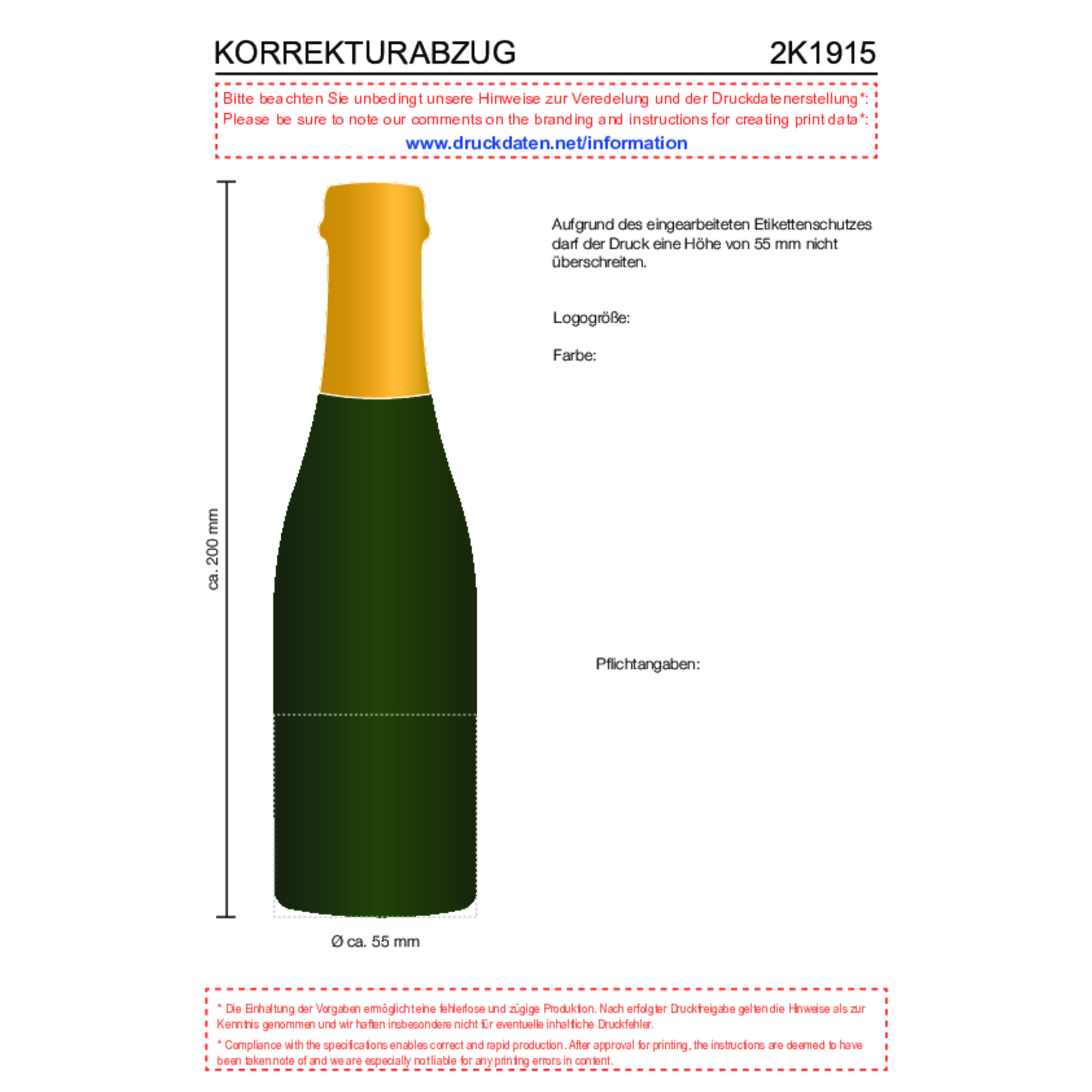 Sekt Cuvée Piccolo - Flasche grün (gold, Glas, 432g) als Werbegeschenke ...