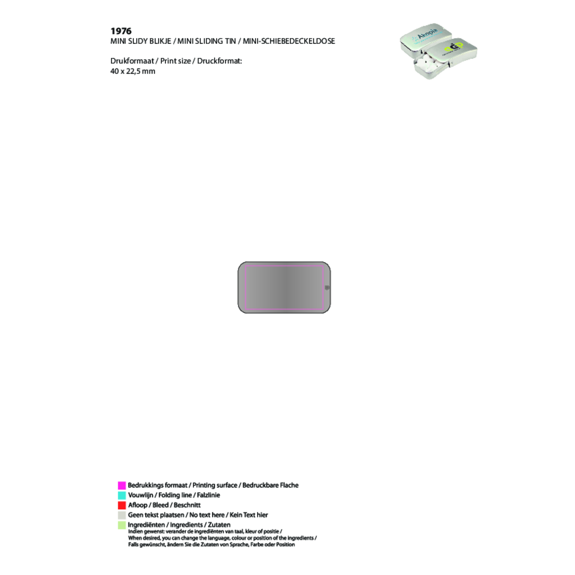 Mini Schiebedeckeldose Pfefferminz (silber, Dose, 16g) als Werbemittel ...