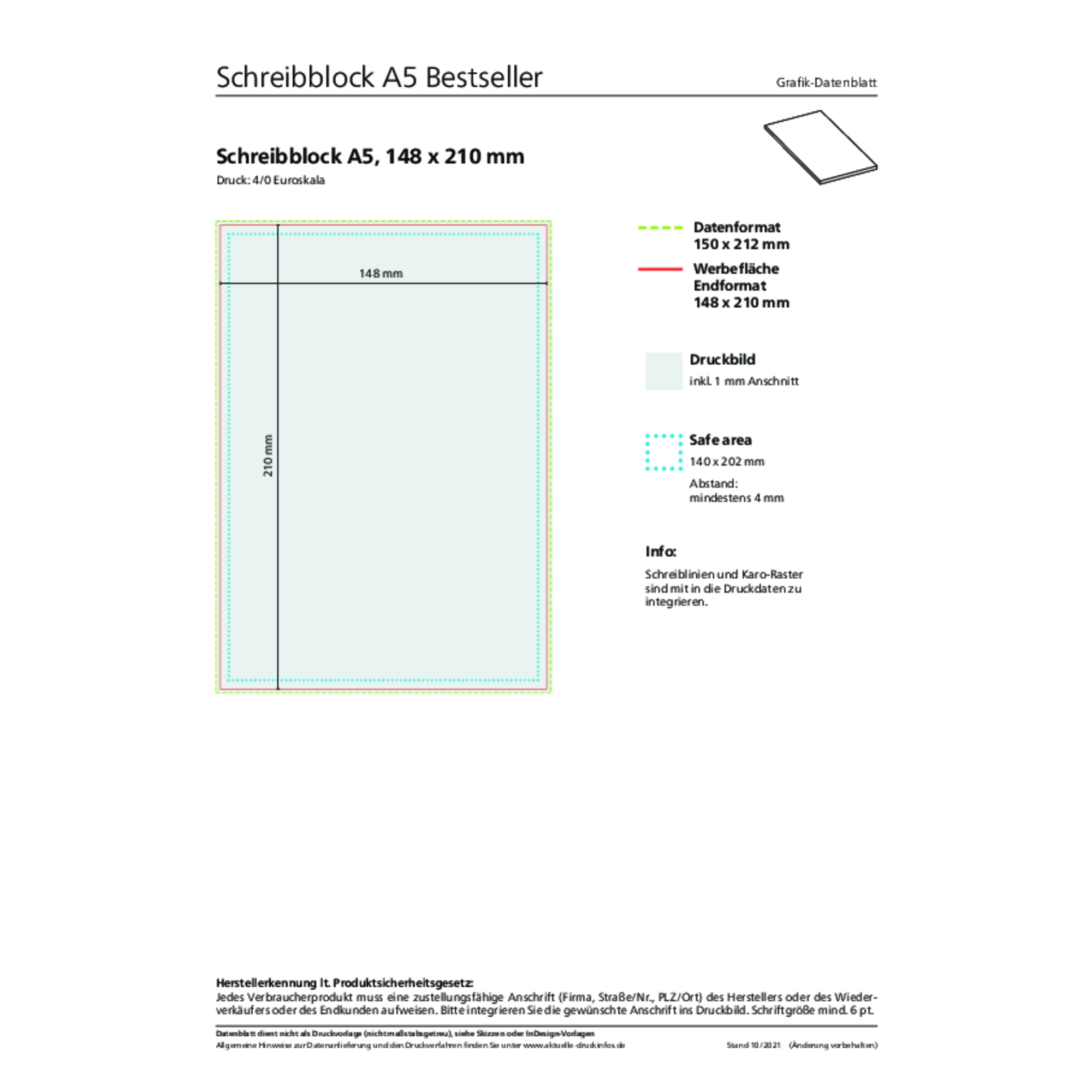 Schreibblock Bestseller A5, 50 Blatt (individuell, Weißes Papier 80 g ...