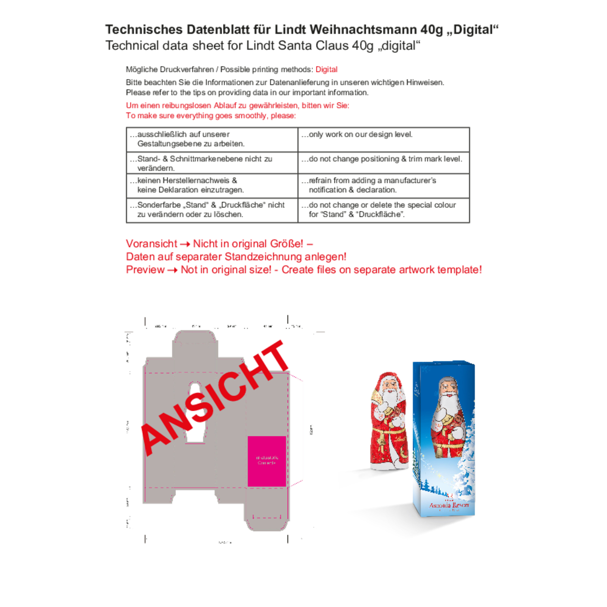 LINDT Weihnachtsmann 40 g (Werbebox aus weißem Karton, 45g) als ...