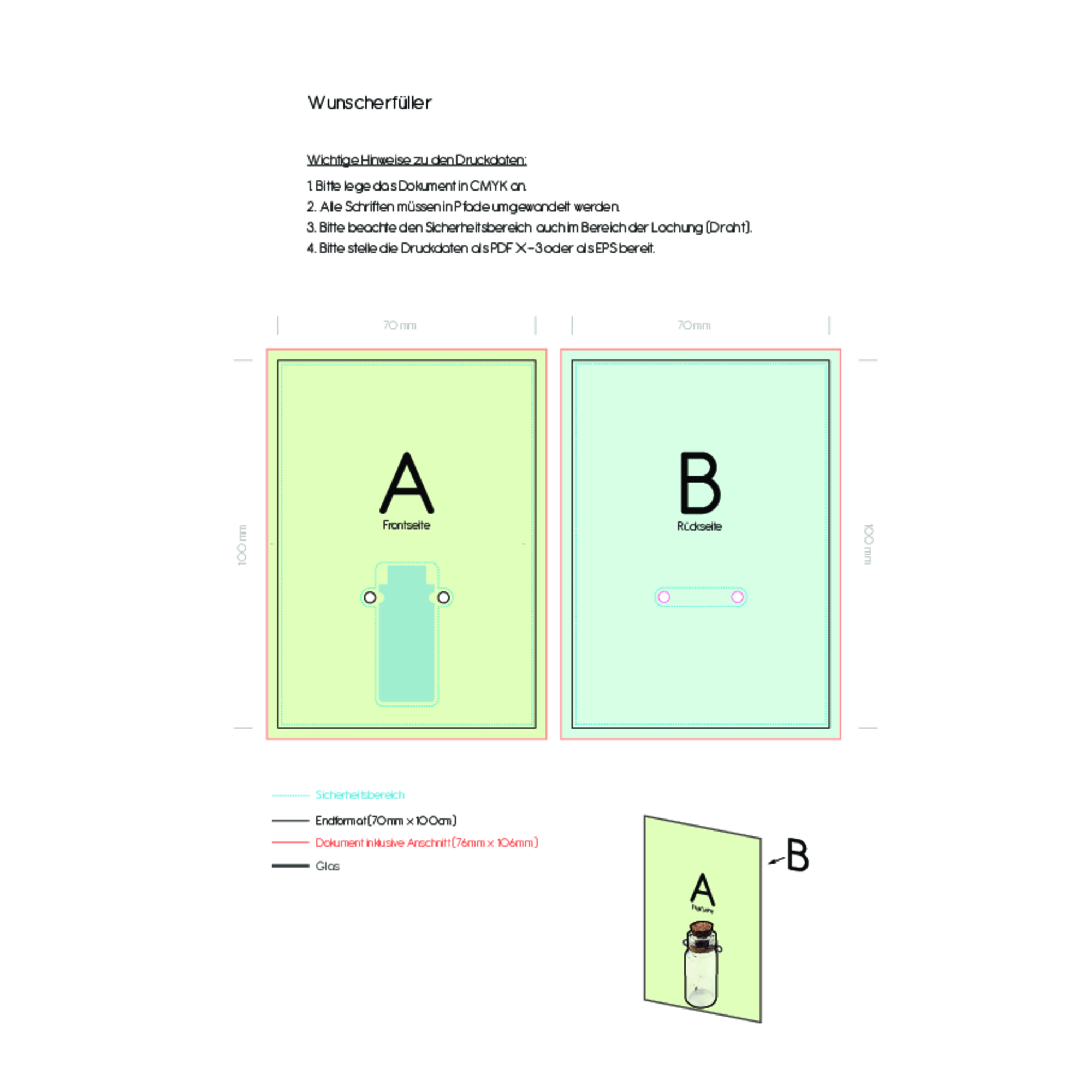 Wunscherfüller klein (bedruckt, Pappe, Glas, Korken, Draht ...