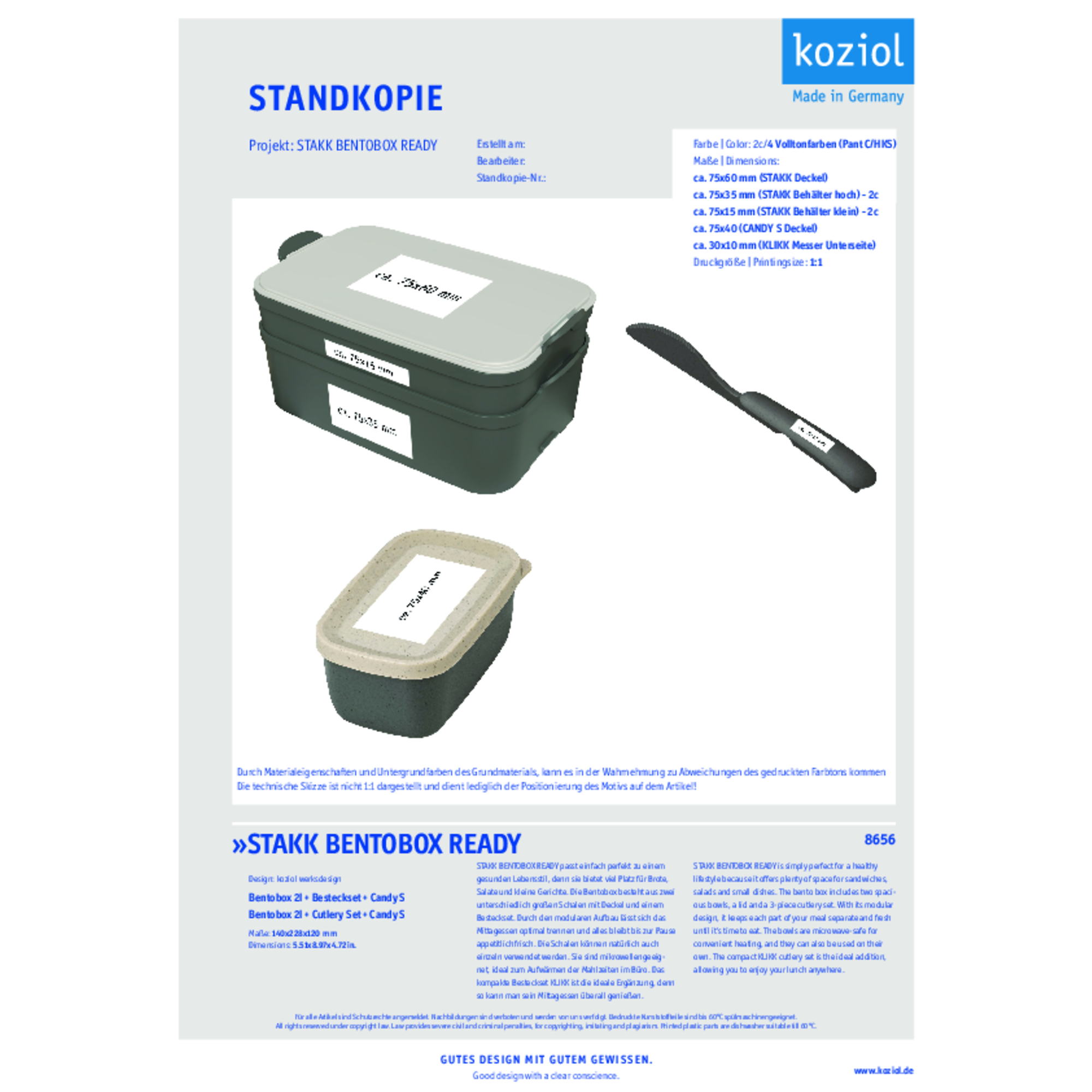 KOZIOL STAKK BENTOBOX READY Bentobox 2l Liquidsafe Box Besteckset ...