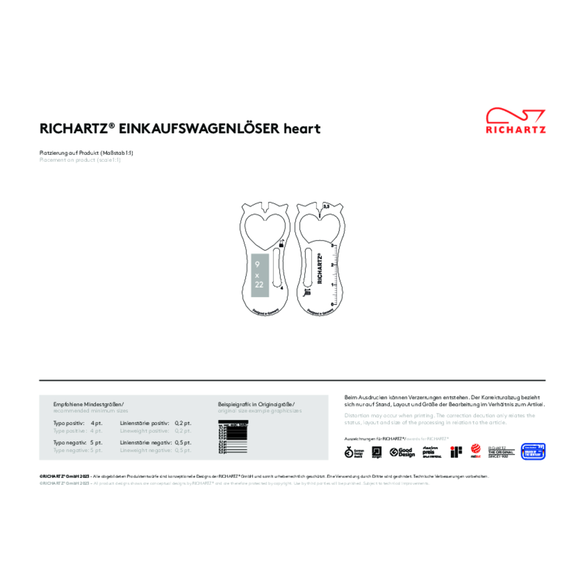 RICHARTZ ® EINKAUFSWAGENLÖSER heart (silber, rostfreier Edelstahl, 11g ...